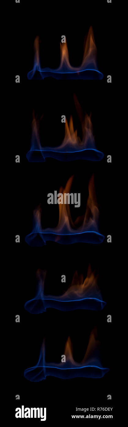 Blue and yellow colored flames isolated on black background Stock Photo ...