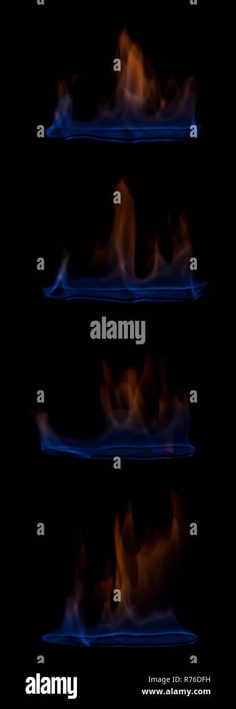 Blue and yellow colored flames isolated on black background Stock Photo ...