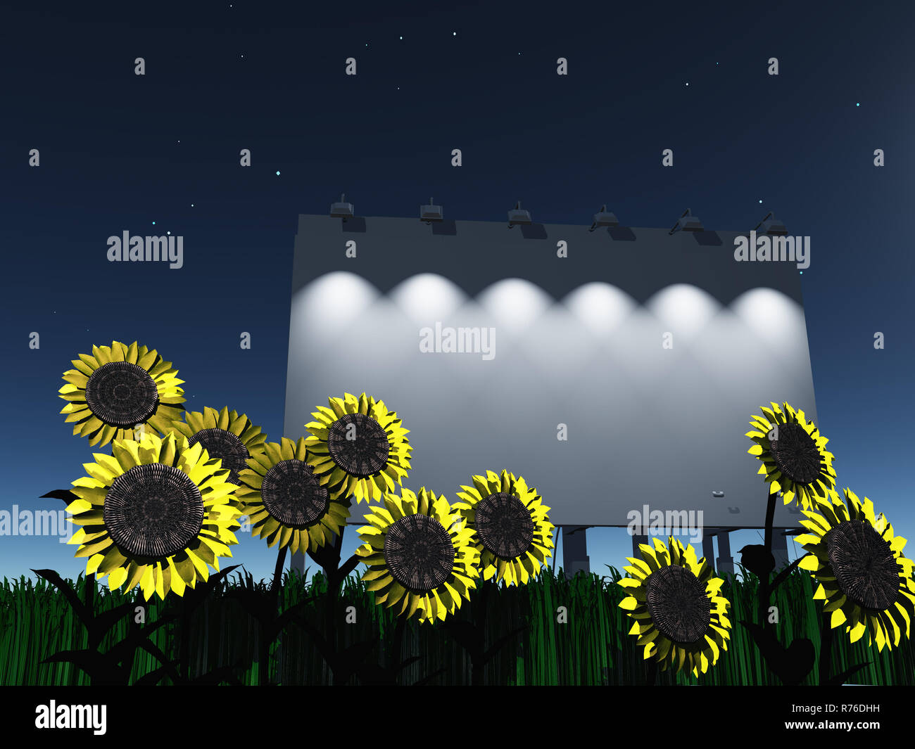 Night roadside billboard with sunflowers Stock Photo - Alamy