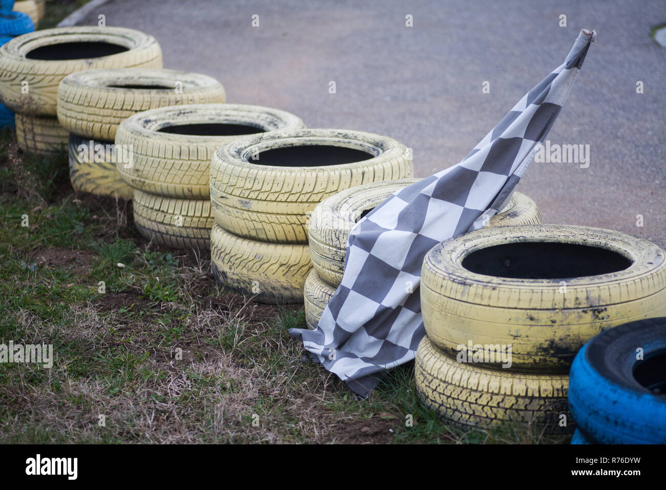 Race flag on a race track Stock Photo - Alamy