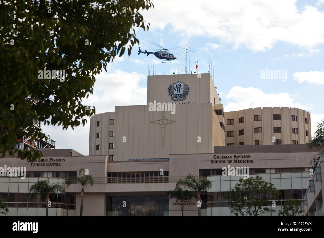 Helicopter at Loma Linda University Hospital in Loma Linda, CA, USA ...