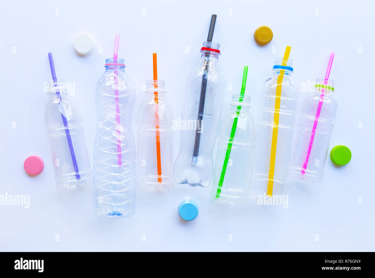 Plastic Waste Pollution, Plastic bottles, straws for recycle Stock ...