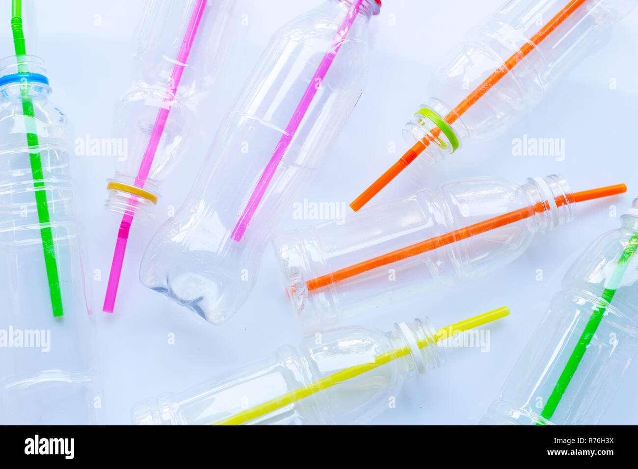 Plastic Waste Pollution, Plastic bottles, straws for recycle Stock ...