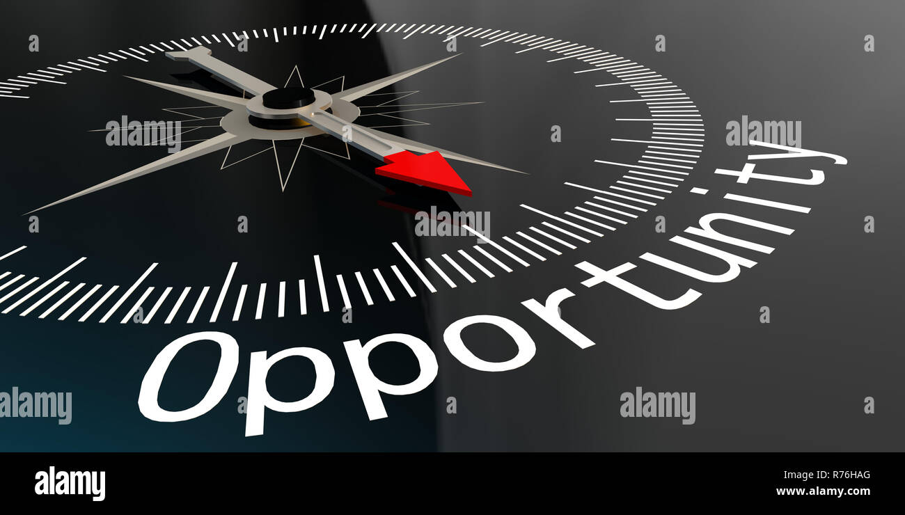 Compass with opportunity word Stock Photo - Alamy