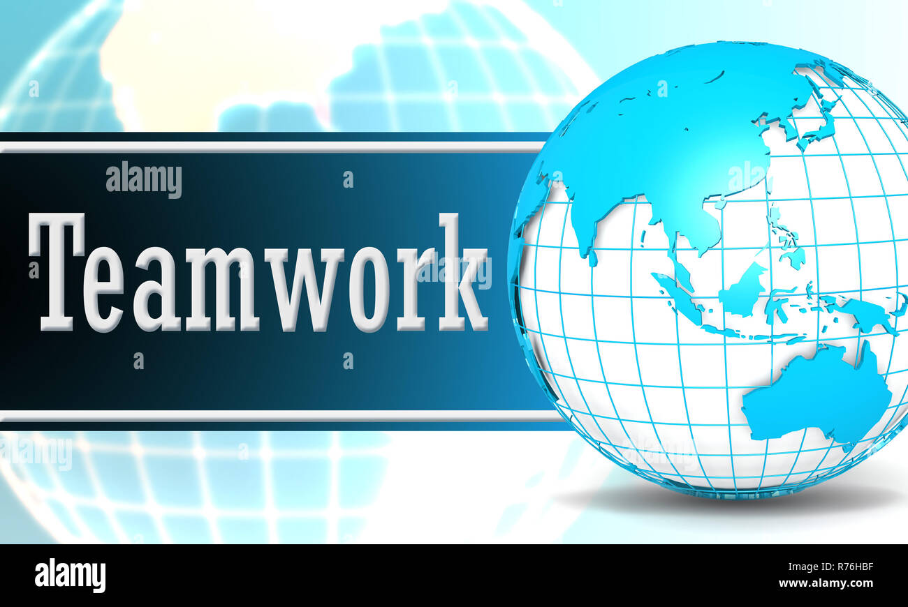 Teamwork with sphere globe Stock Photo - Alamy