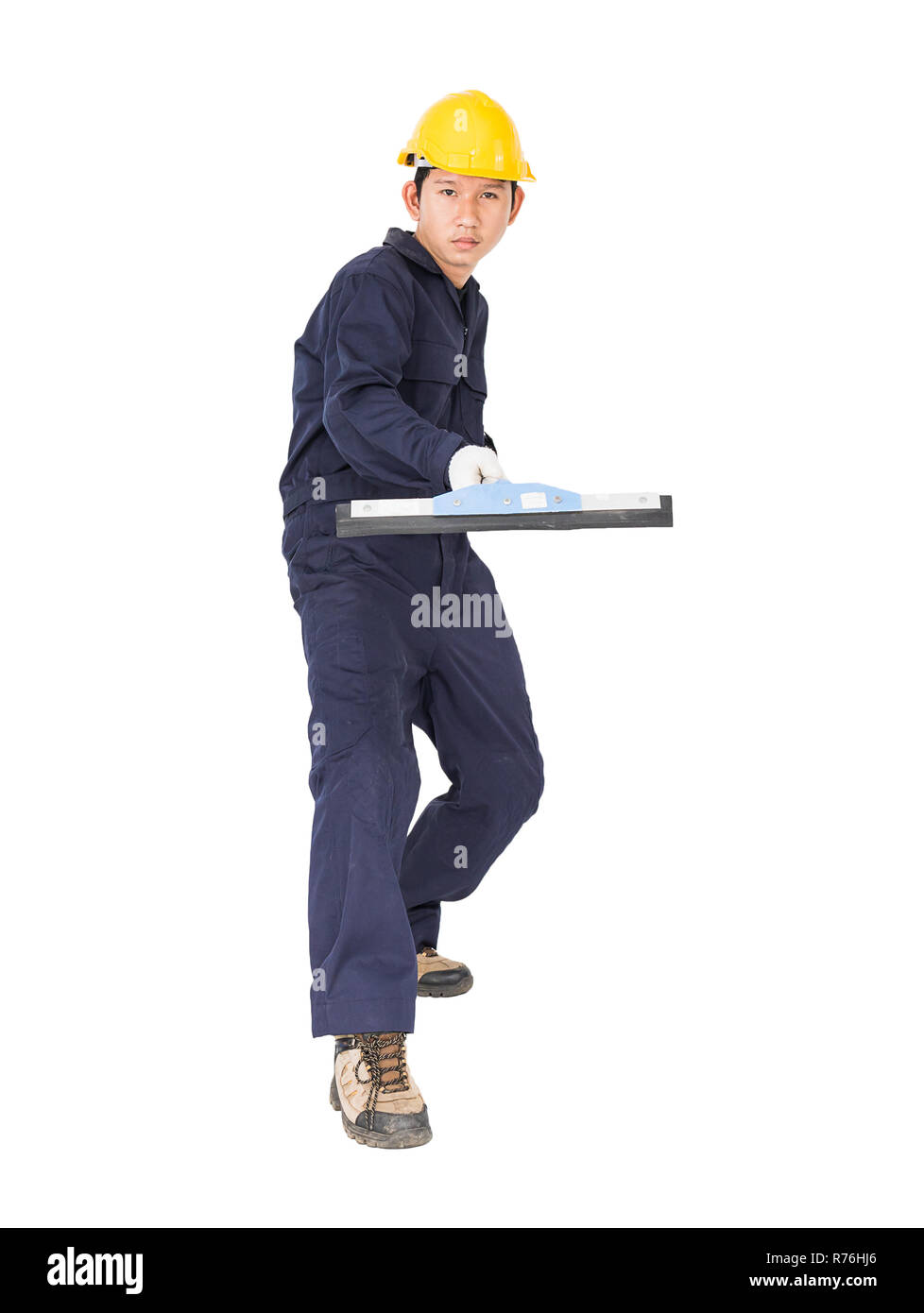 Man hold squeegee window cleaner isolated on white Stock Photo - Alamy