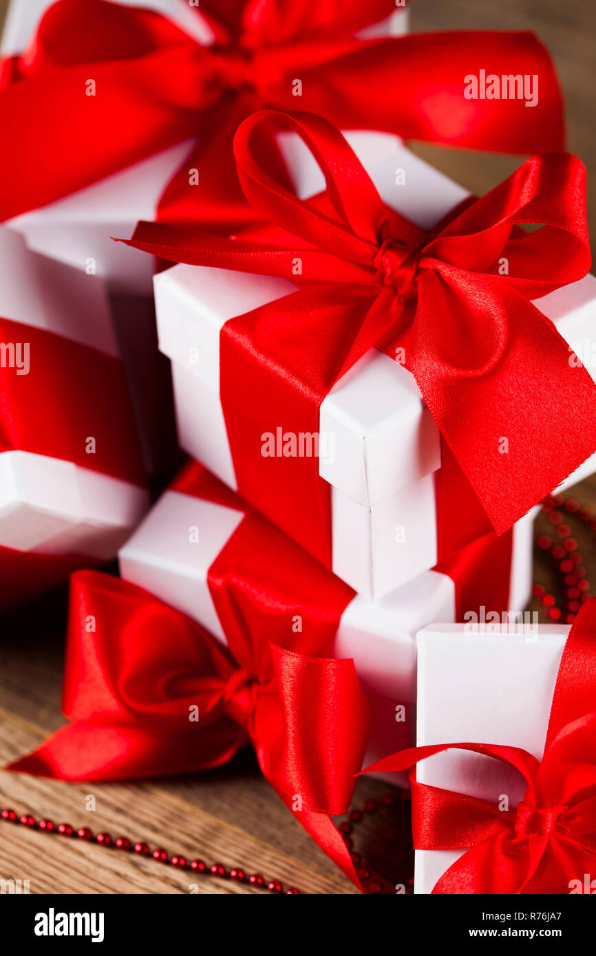 Holiday Christmas background with stack of presents Stock Photo - Alamy