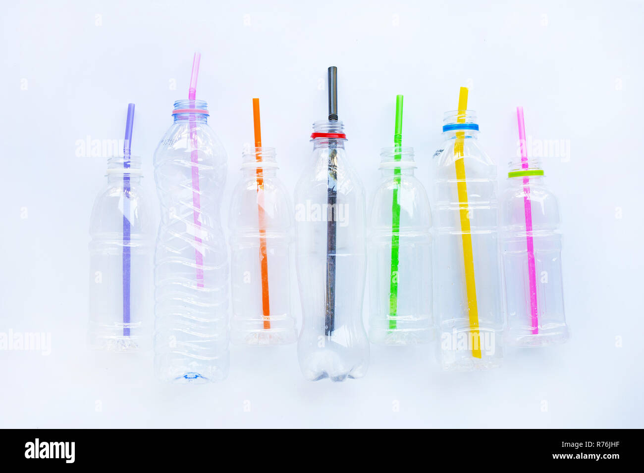 Plastic Waste Pollution, Plastic bottles, straws for recycle Stock ...