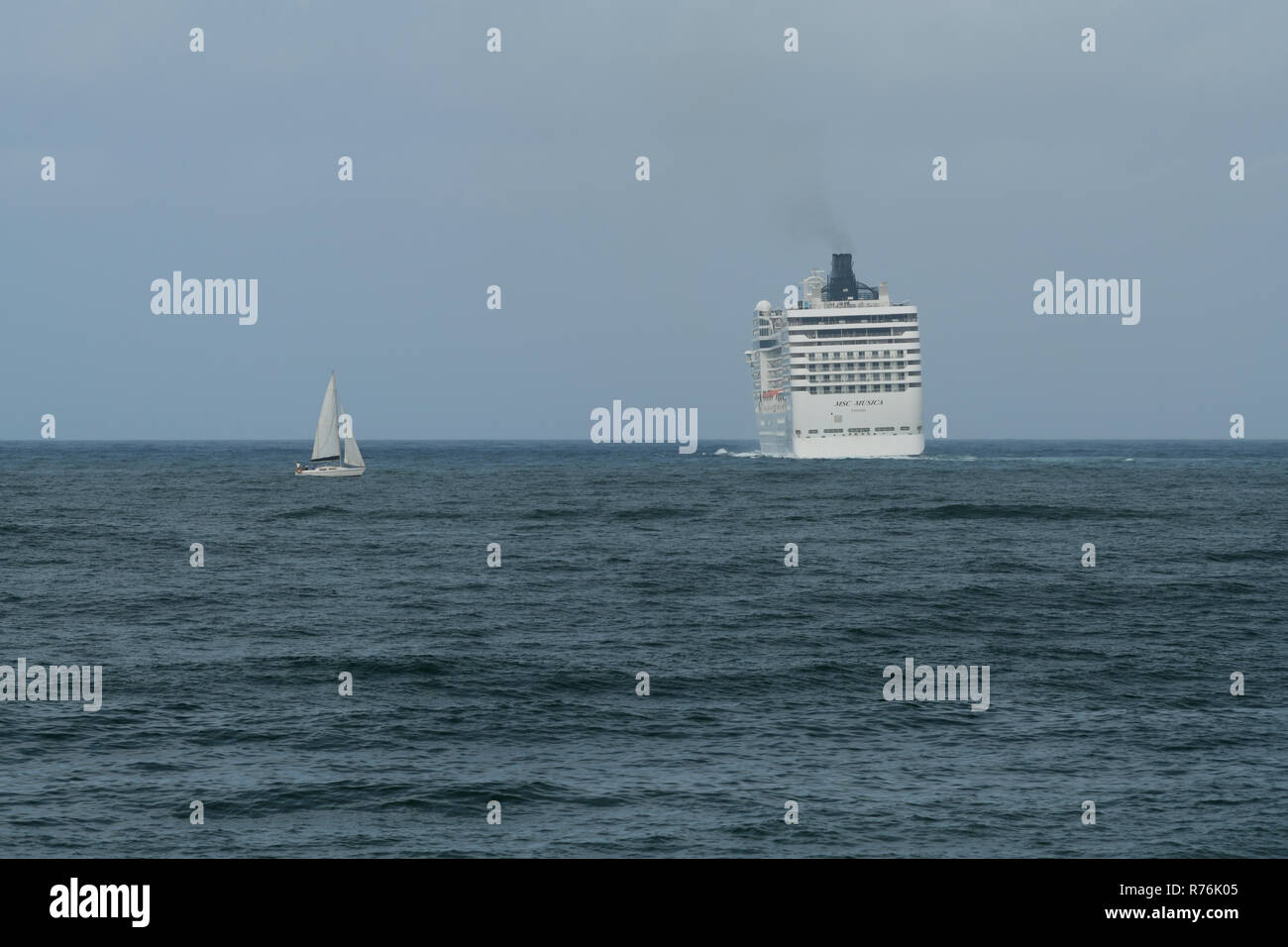 Durban, KwaZulu-Natal, South Africa, large luxury cruise ship sailing ...