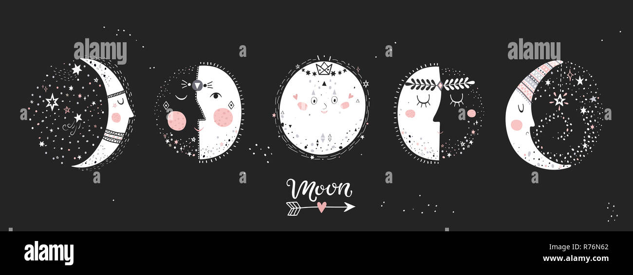 5 stages of the moon Stock Photo - Alamy