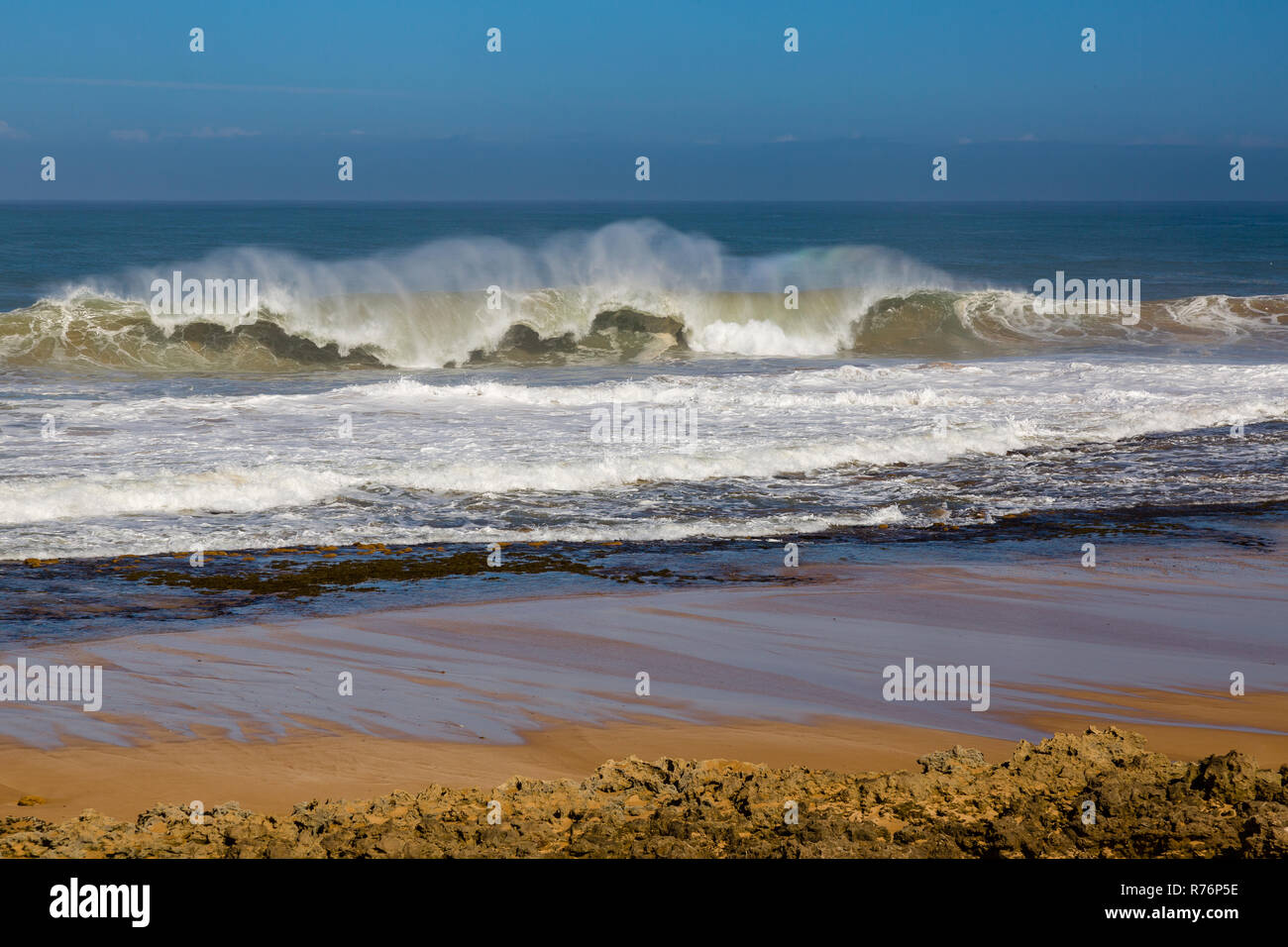 Waves of surf on the shore of the stormy Atlantic near Safi, Morocco ...