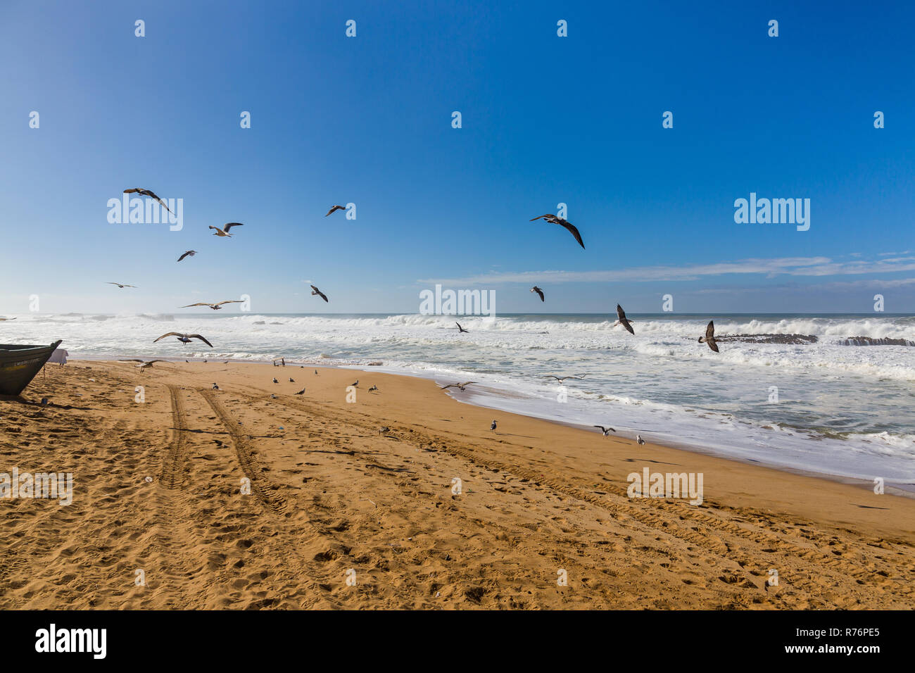 Waves of surf on the shore of the stormy Atlantic near Safi, Morocco ...
