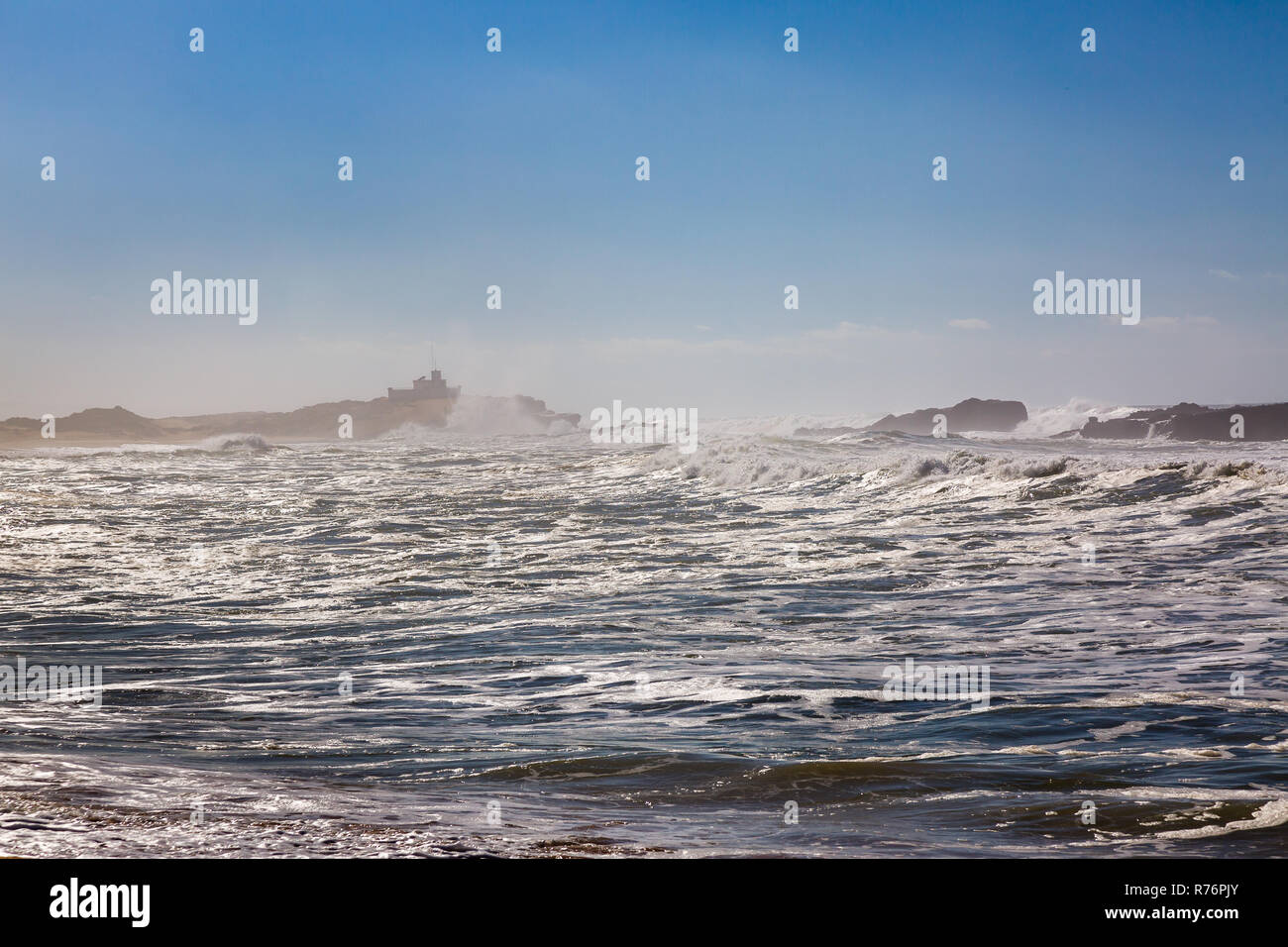 Waves of surf on the shore of the stormy Atlantic near Safi, Morocco ...