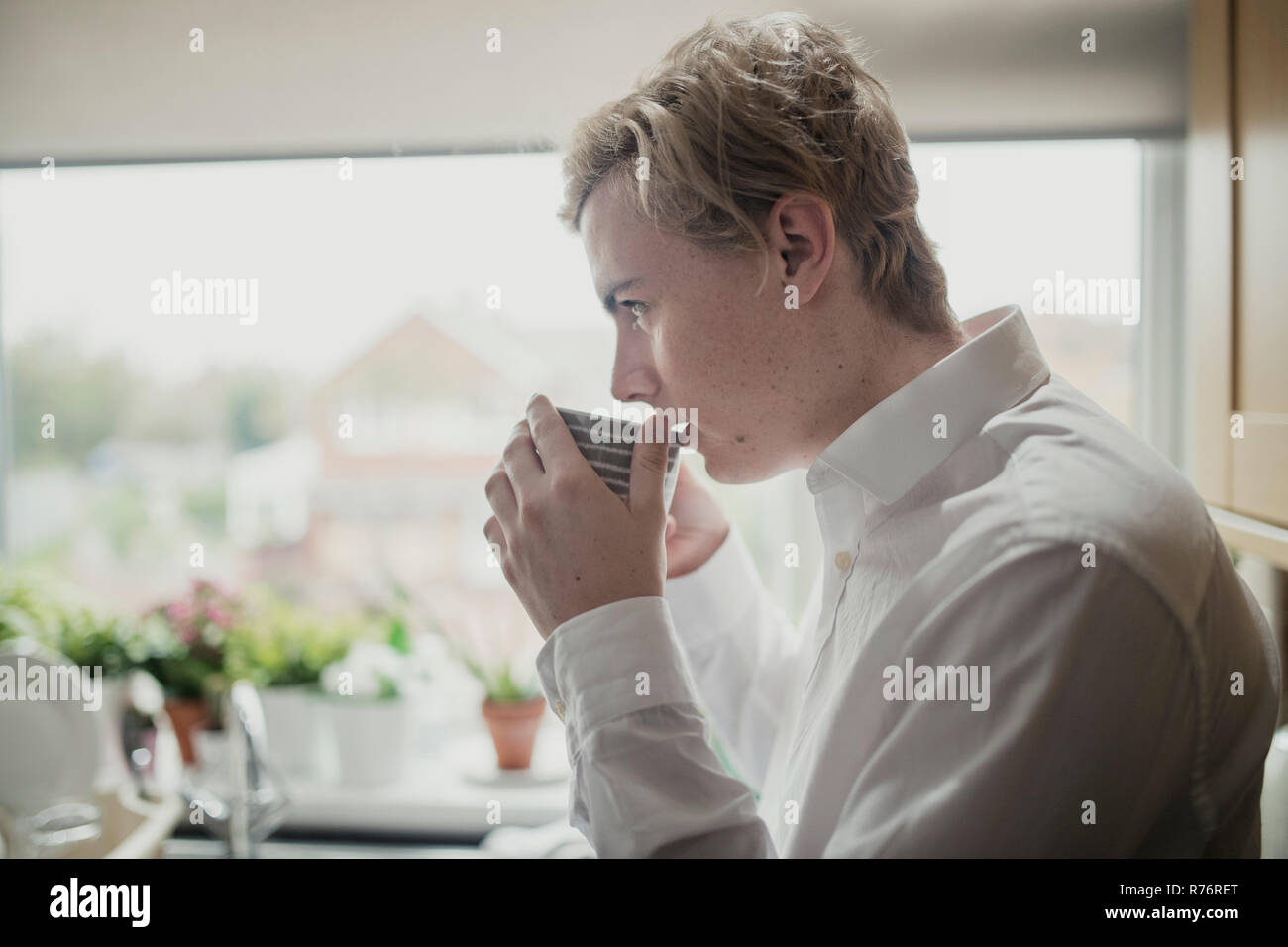 Enjoying a Cup of Tea Stock Photo - Alamy