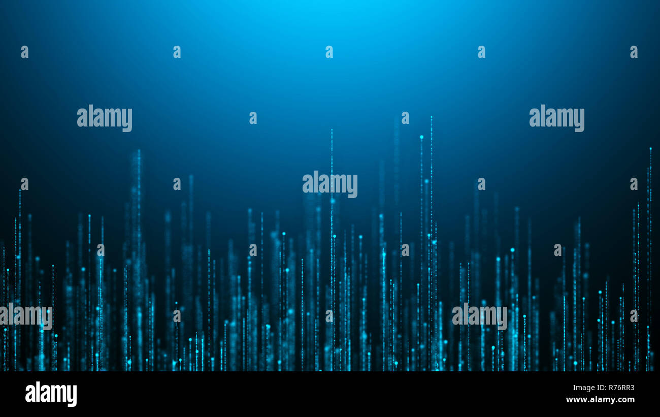 Rising stripes of particles blue glowing background computer graphics ...