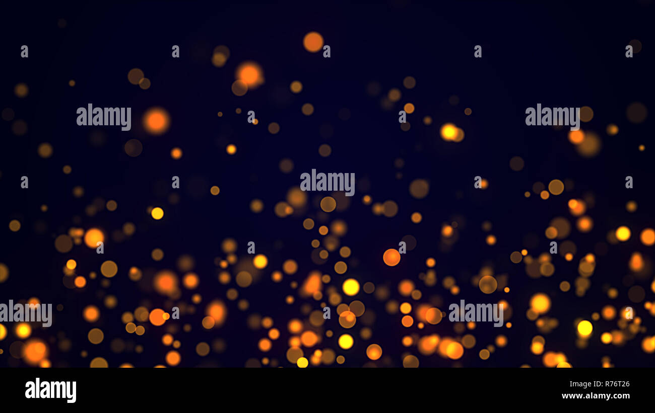 Golden glitter bokeh glowing sparks particles dark festive background ...