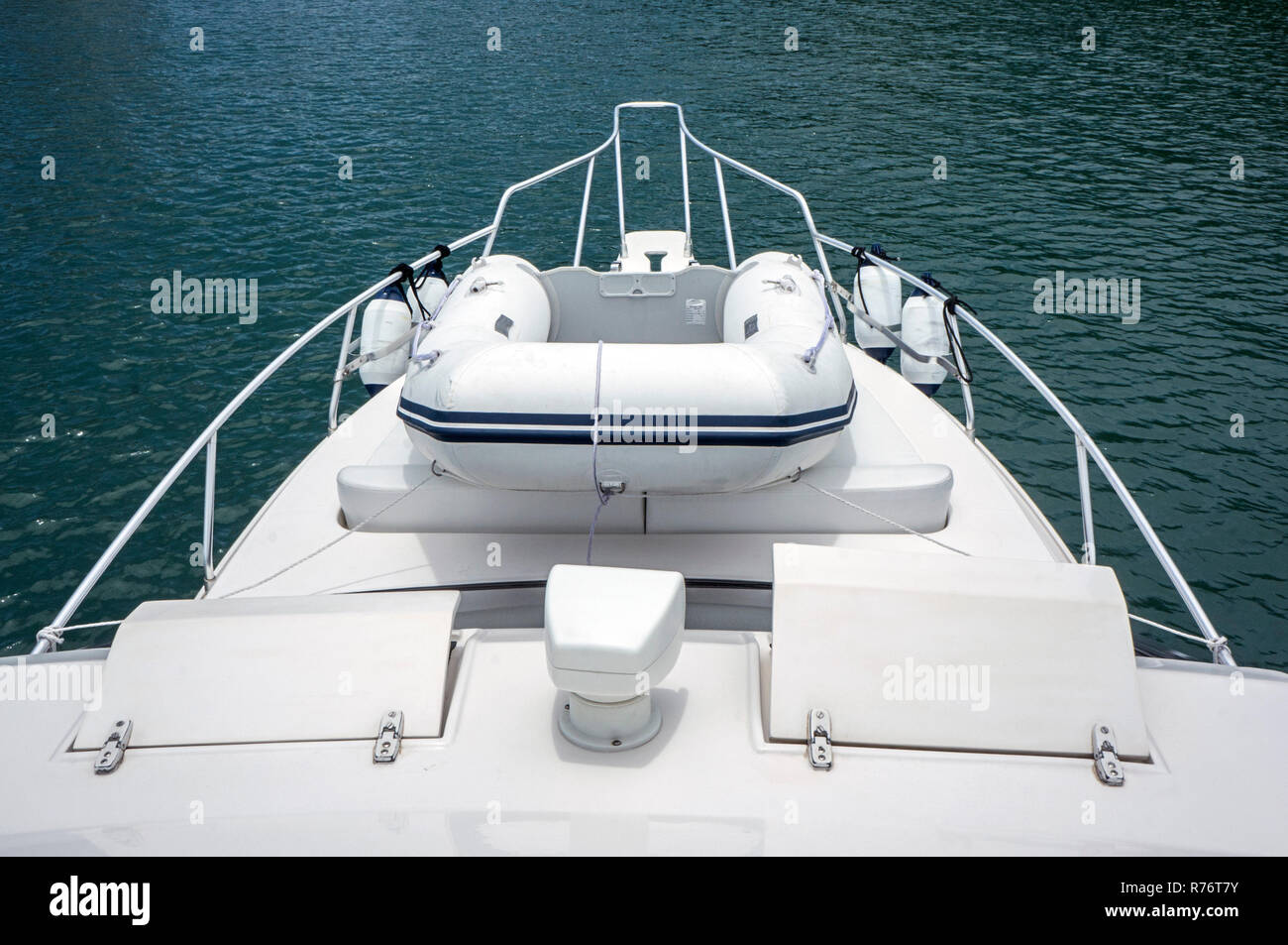 motorboat front view luxury lifeboat ocean transportation detail Stock ...