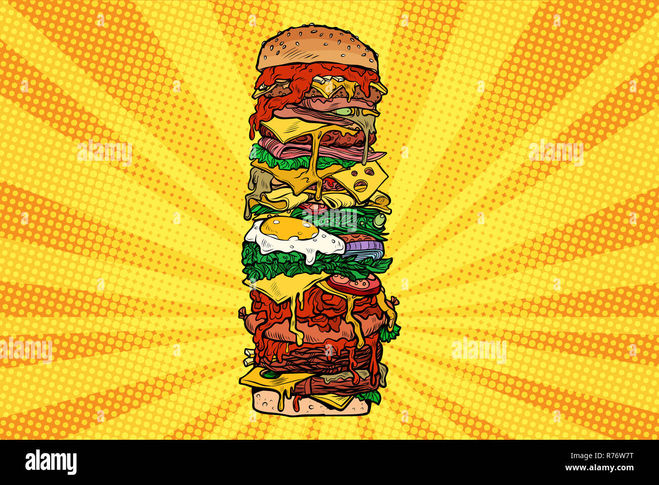 Huge Burger tower. Street fast food Stock Photo - Alamy