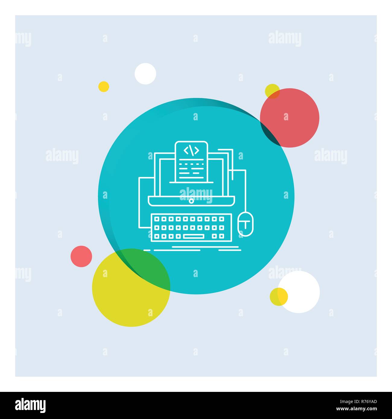 Code Coding Computer Monoblock Screen White Line Icon Colorful Circle Background Stock