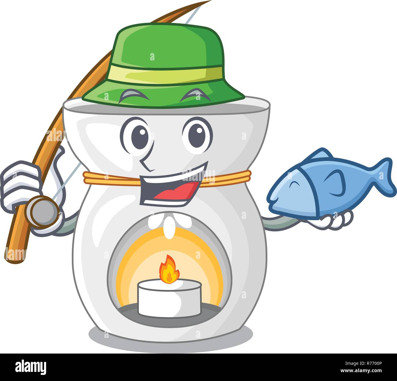 Fishing aroma lamp with burning candle mascot vector illustration Stock ...