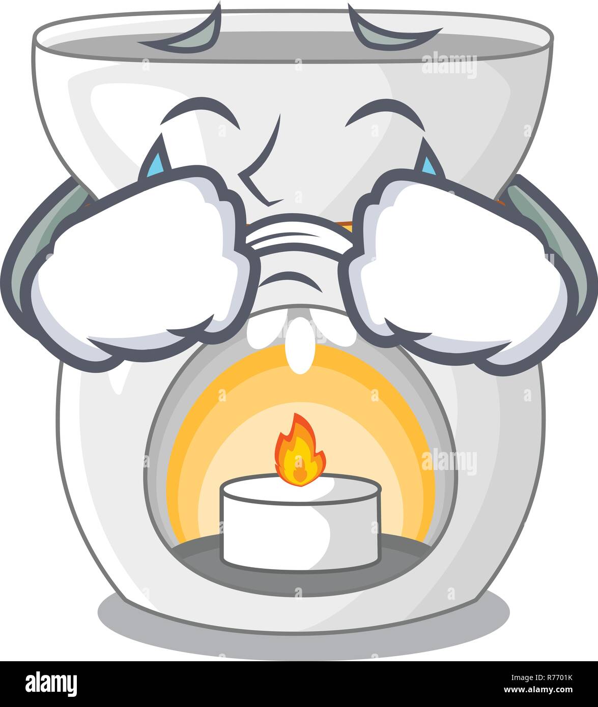Crying aroma lamp with burning candle mascot vector illustration Stock ...