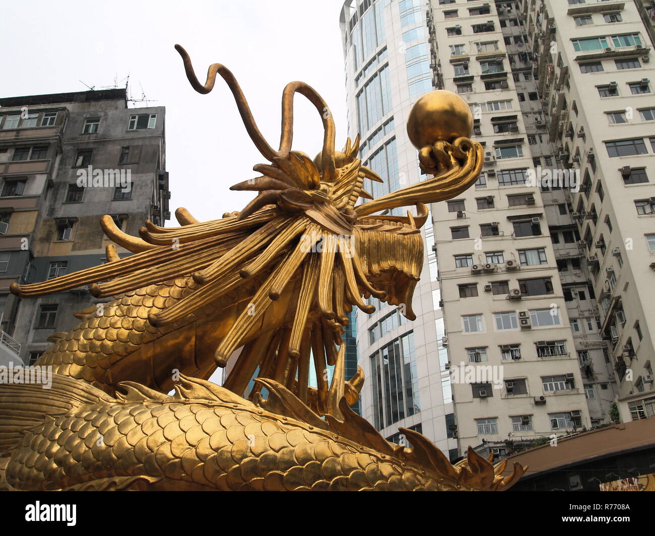 Dragon with Ball Golden Statue, Hong Kong Stock Photo - Alamy