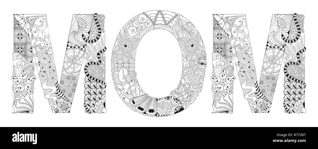 Word mom for coloring. Vector decorative zentangle object Stock Vector ...