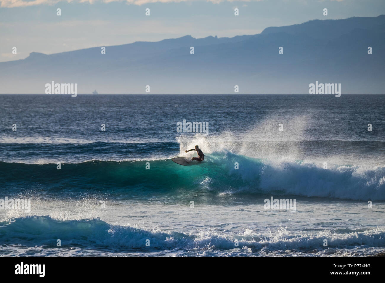 Wonderful nature show with power waves breaking on the shore with ...