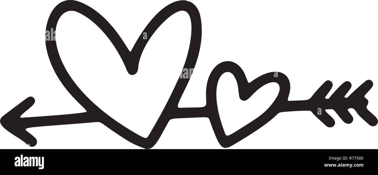 Vector monoline arrow with two hearts. Valentines Day Hand Drawn icon ...