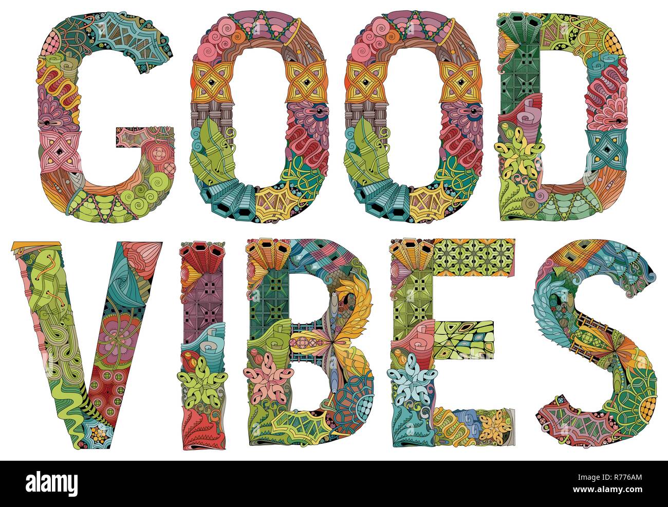 Words GOOD VIBES. Vector decorative zentangle object Stock Vector Image ...