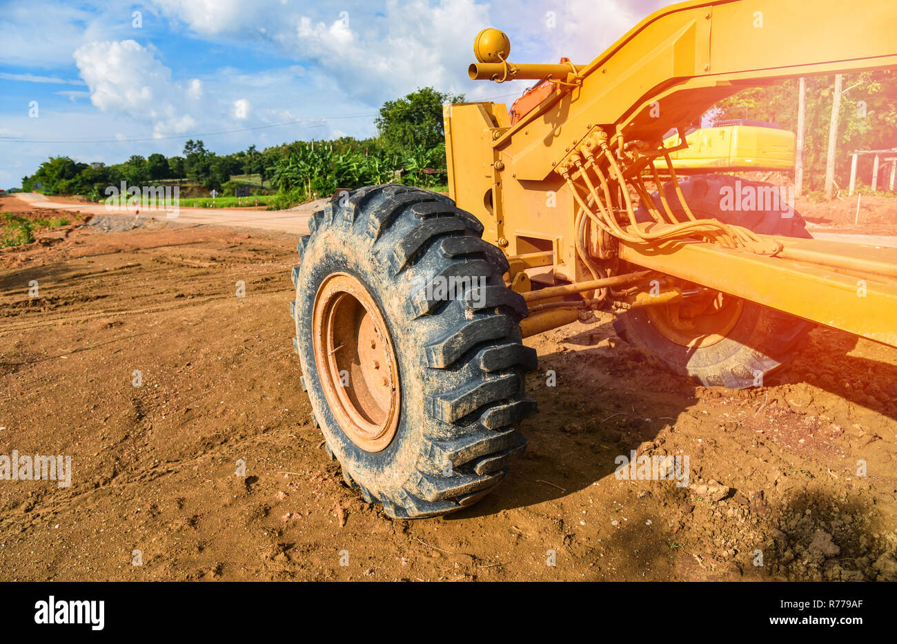 road construction with motor grader road / yellow of modern grader with ... road construction with motor grader road / yellow of modern grader with ...