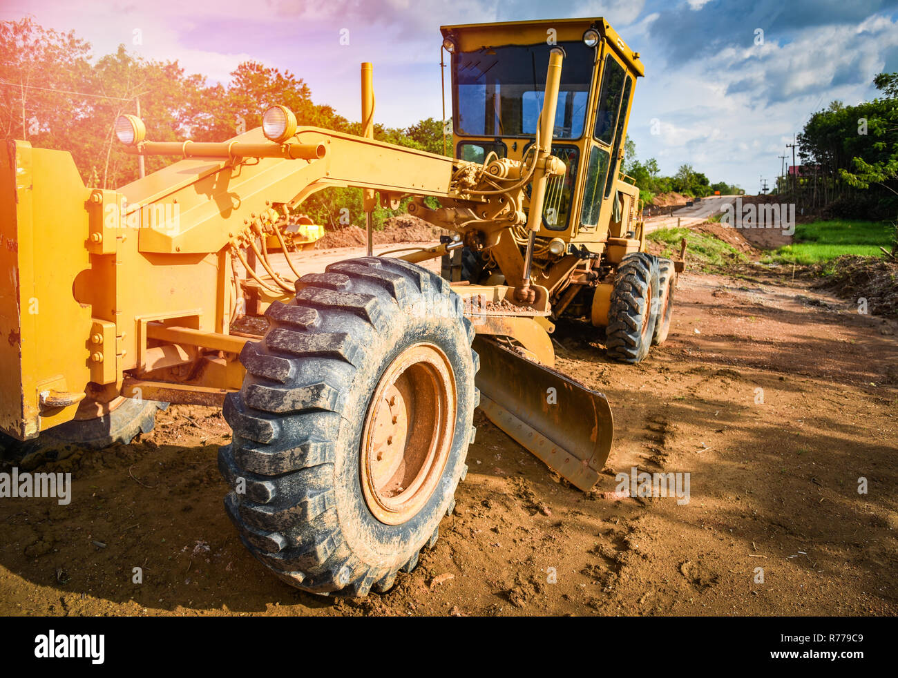 road construction with motor grader road / yellow of modern grader with ... road construction with motor grader road / yellow of modern grader with ...