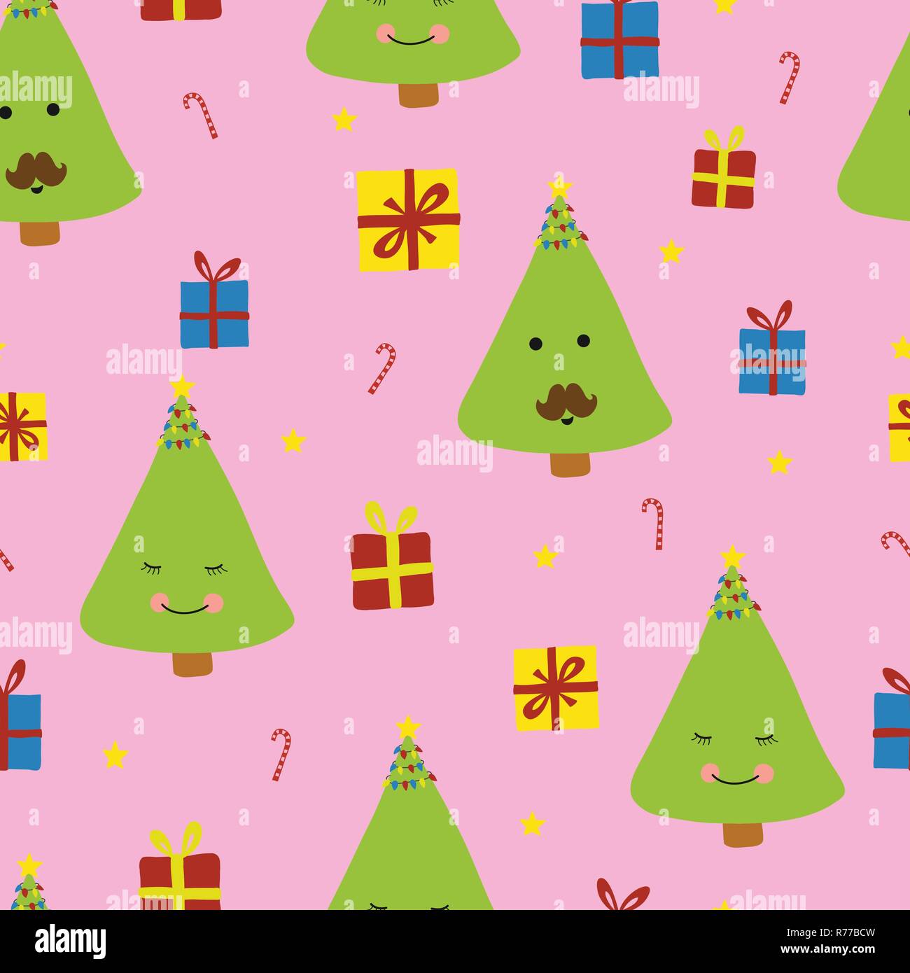 Cute Christmas trees with faces. Smiling Stock Vector Image & Art - Alamy