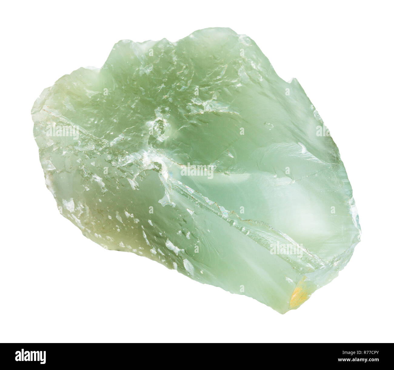 raw Prase (green quartz) stone isolated on white Stock Photo - Alamy