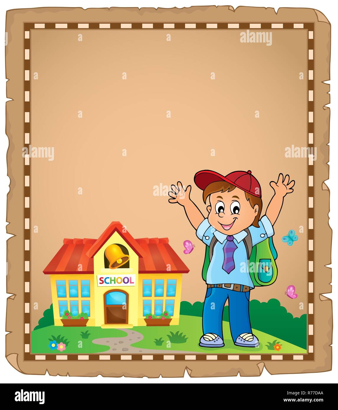 Happy pupil boy theme parchment 1 Stock Photo - Alamy