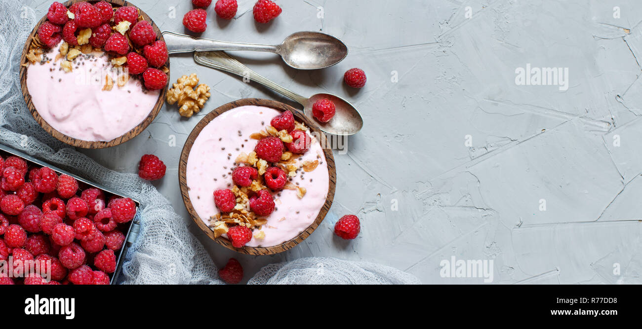 Raspberries smoothie bowls Stock Photo - Alamy
