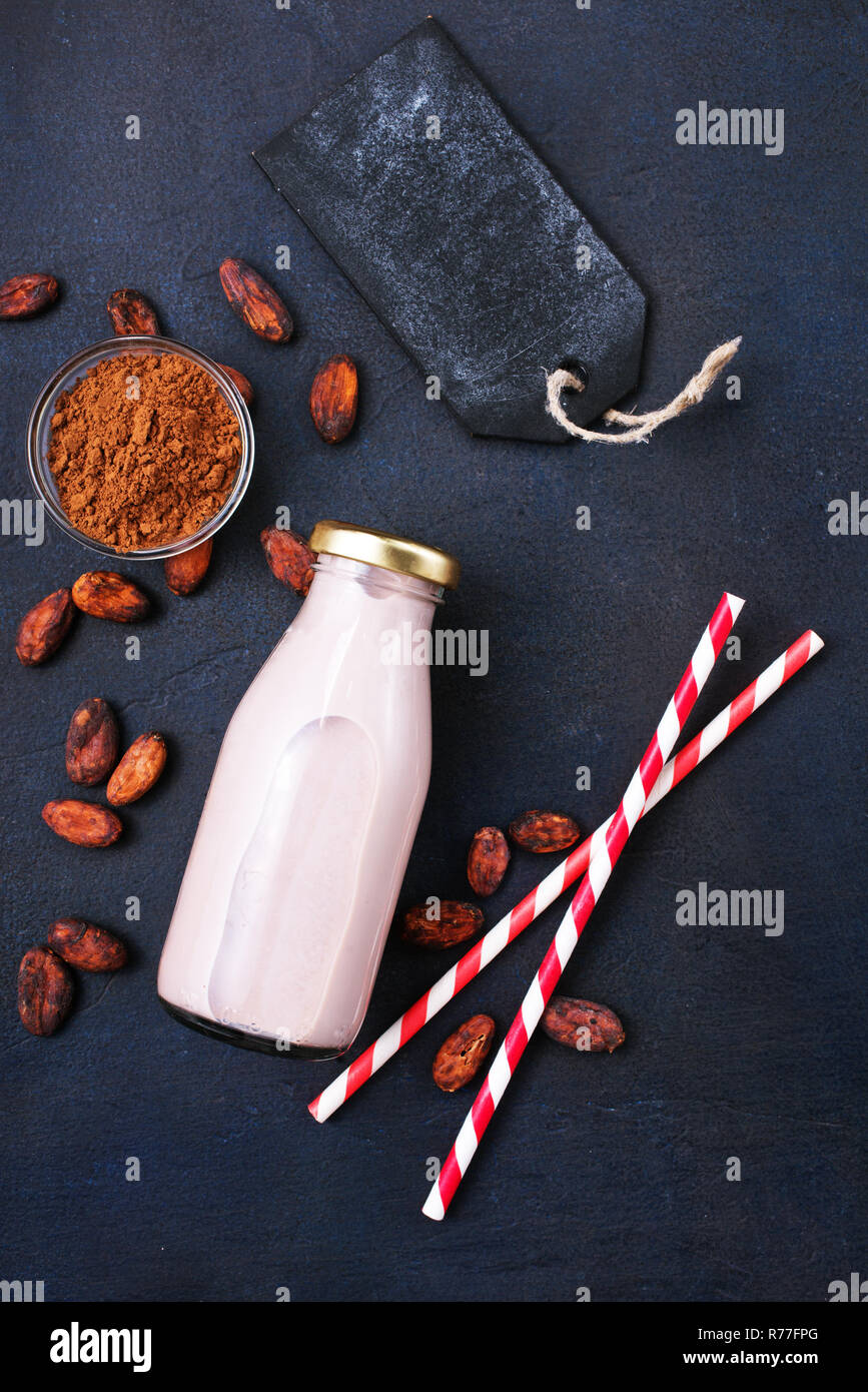 drink in bottle, drink with milk and cocoa powder Stock Photo - Alamy