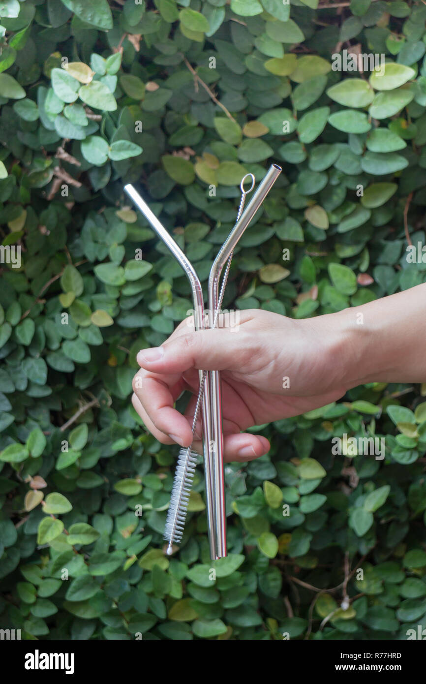 Stainless steel straw for reusable Stock Photo - Alamy