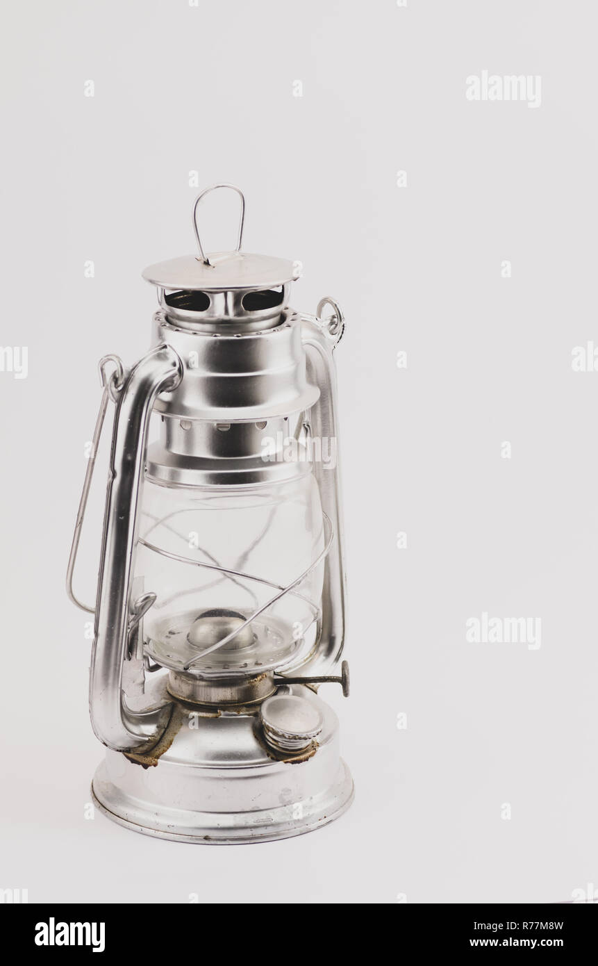 old fashioned petrol lamp - white background Stock Photo - Alamy