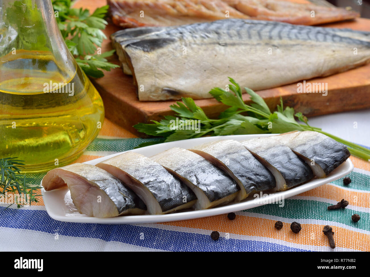 Cold smoked mackerel Stock Photo - Alamy