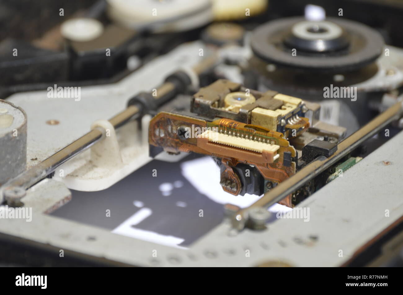 internal view of compact disc drive, Laser sensor detail Stock Photo ...