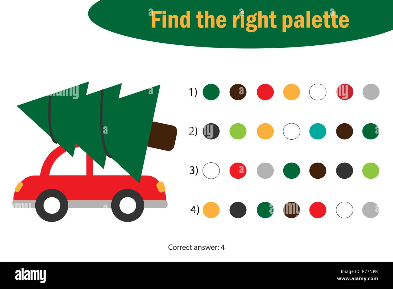 Find the right palette to the picture, xmas tree on the car cartoon ...