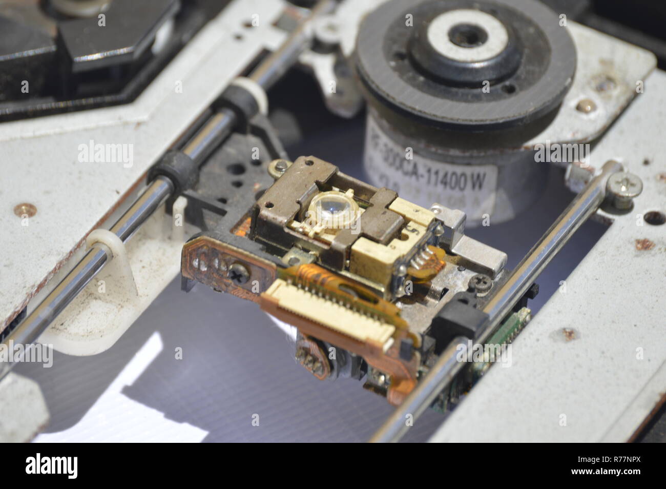 internal view of compact disc drive, Laser sensor detail Stock Photo ...