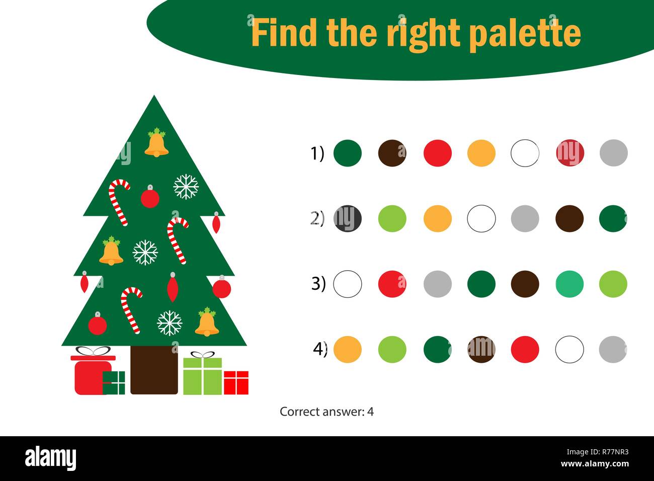 Find the right palette to the picture, xmas tree in cartoon style ...