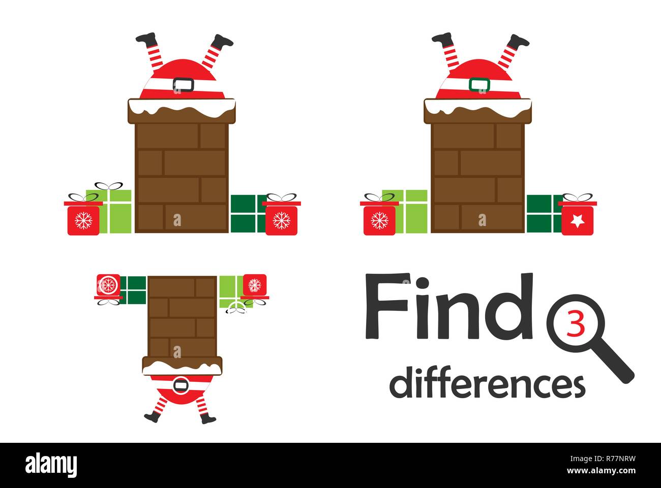 Find 3 differences, christmas game for children, Santa in chimney ...