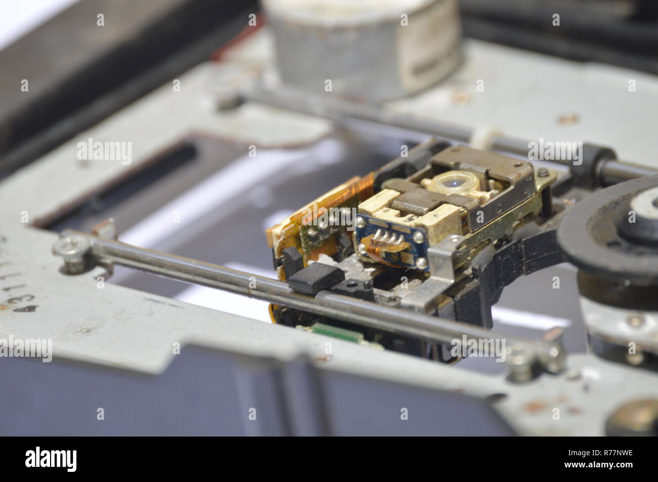 internal view of compact disc drive, Laser sensor detail Stock Photo ...