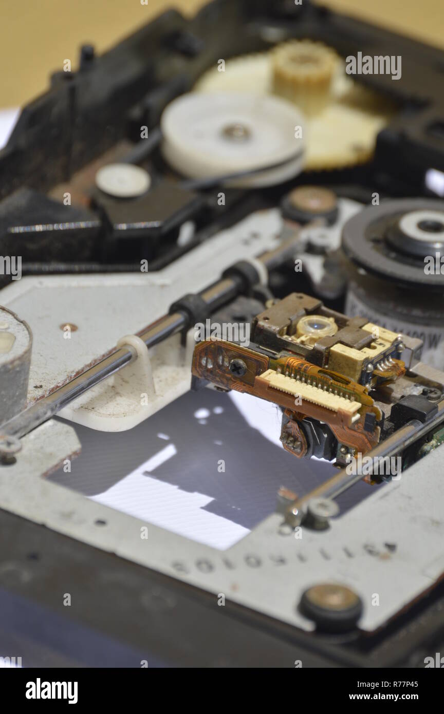 internal view of compact disc drive, Laser sensor detail Stock Photo ...