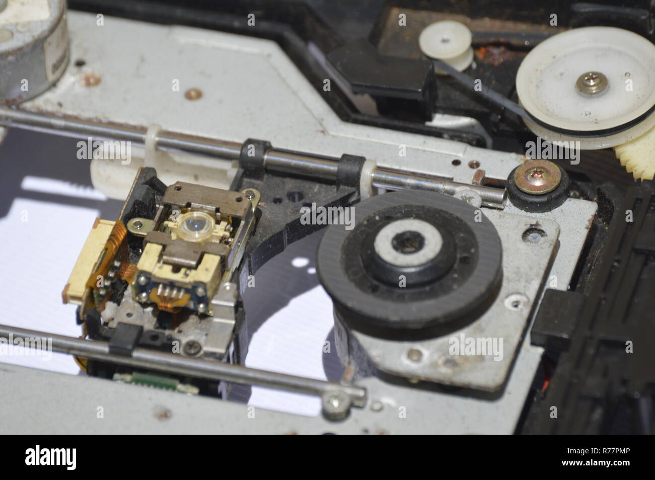internal view of compact disc drive, Laser sensor detail Stock Photo ...