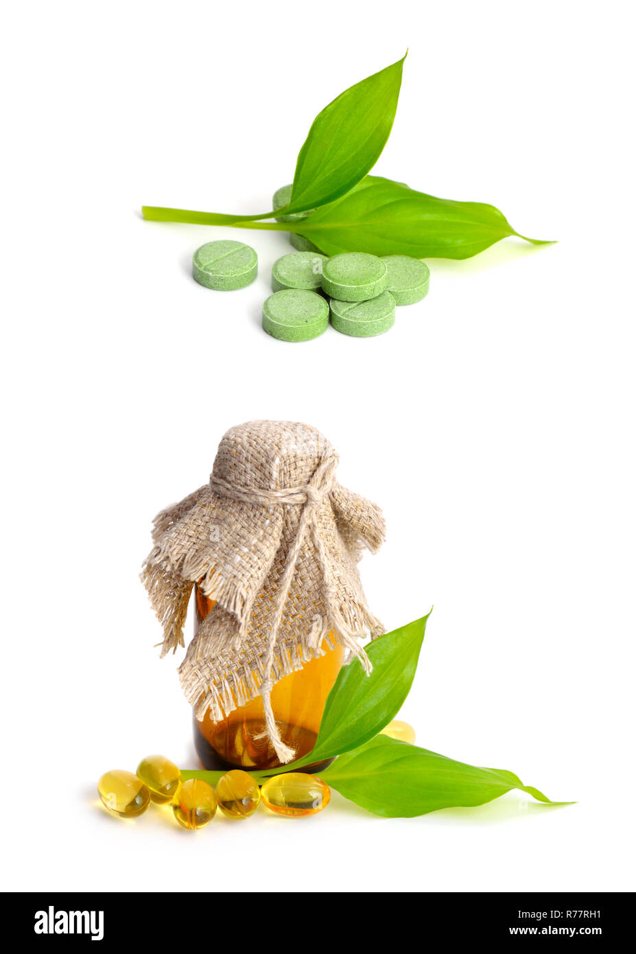 Drug and leaves isolated on white background Stock Photo - Alamy