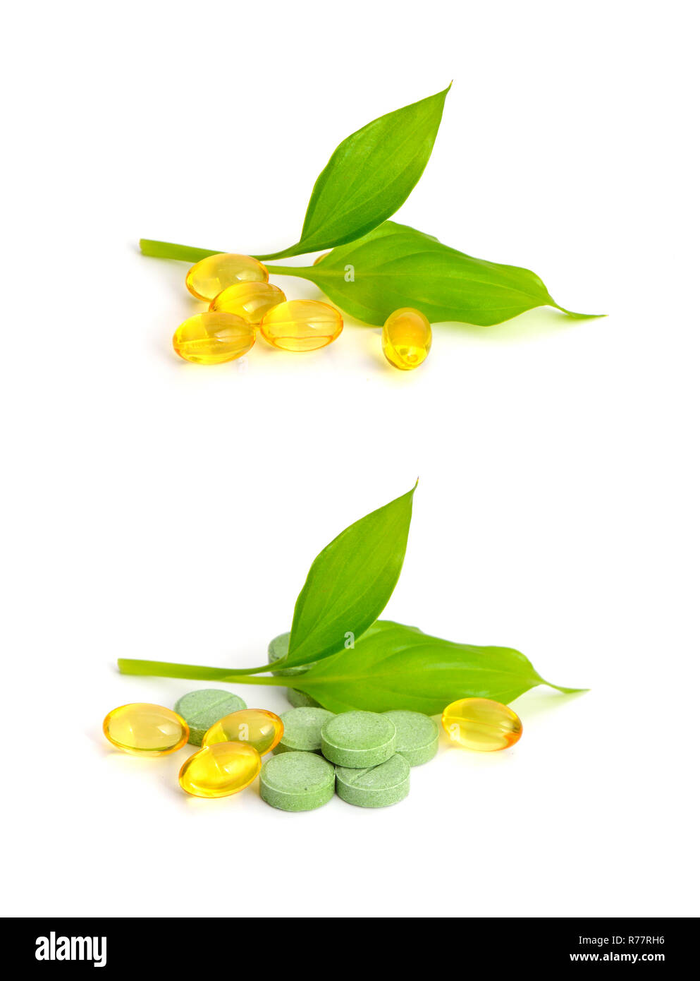 Drug and leaves isolated on white background Stock Photo - Alamy